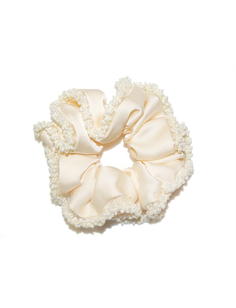 Hepburn & Co Satin Bead Edged Scrunchie | David Jones