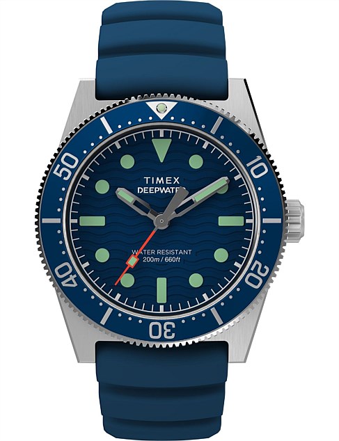 Timex Timex Deep Water Reef Silver Blue Silicone Strap | David Jones
