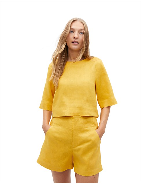 Seed Heritage Linen Half Sleeve Top | David Jones