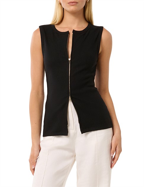 Forever New Violet Zip Front Rib Top | David Jones