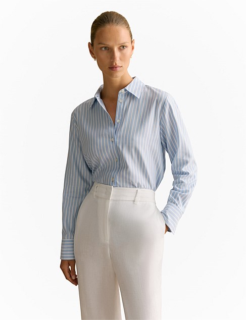 Trenery Cotton Modal Stripe Shirt | David Jones