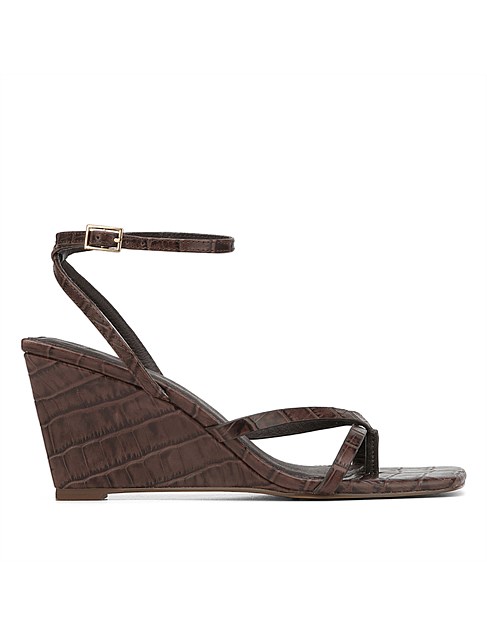 Wittner Nyla Espresso Croc Embossed Leather Wedge | David Jones