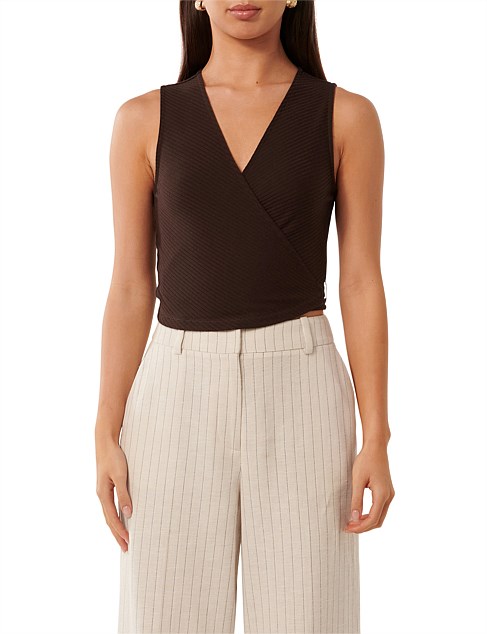 Forever New Yvette Wrap Front Rib Top | David Jones