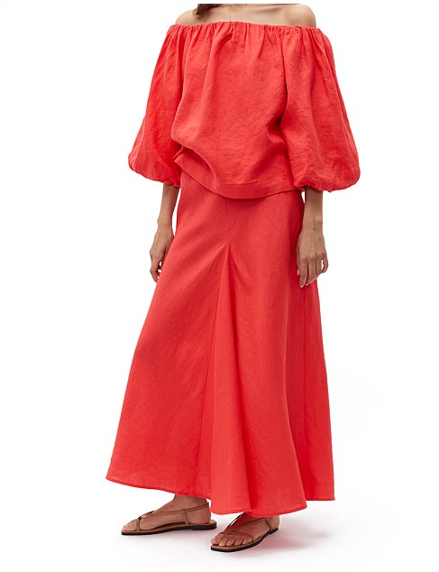 Seed Heritage Linen Panel Insert Midi Skirt | David Jones