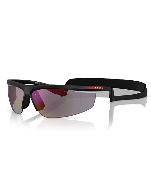 Prada Pillow Matte Black Dark Blue Mirror Violet Sunglasses | David Jones