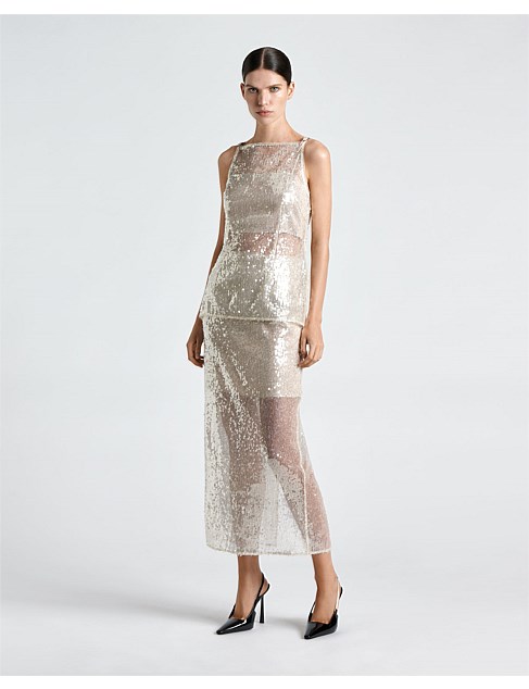 Cue Translucent Sequin Top | David Jones