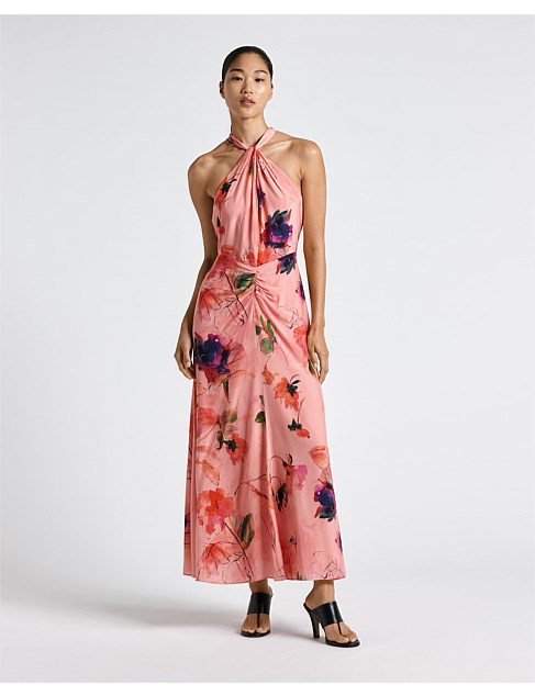 Cue Watercolour Floral Halter Midi Dress | David Jones