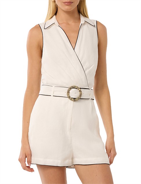 Forever New Sophia Collared Tipped Linen Playsuit | David Jones