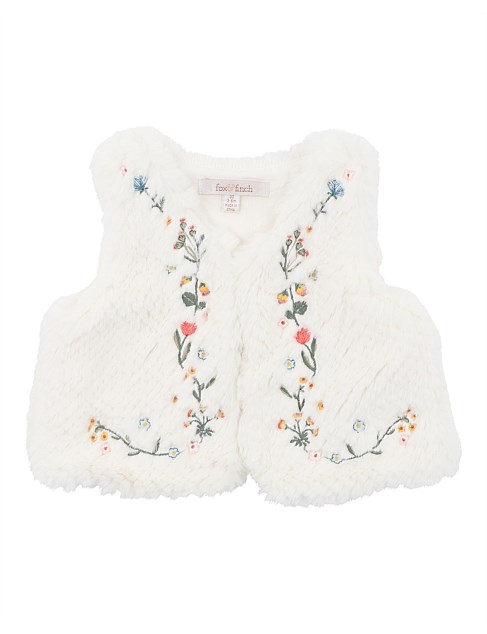 Fox & Finch Baby Botanica Embroidered Faux Fur Vest | David Jones