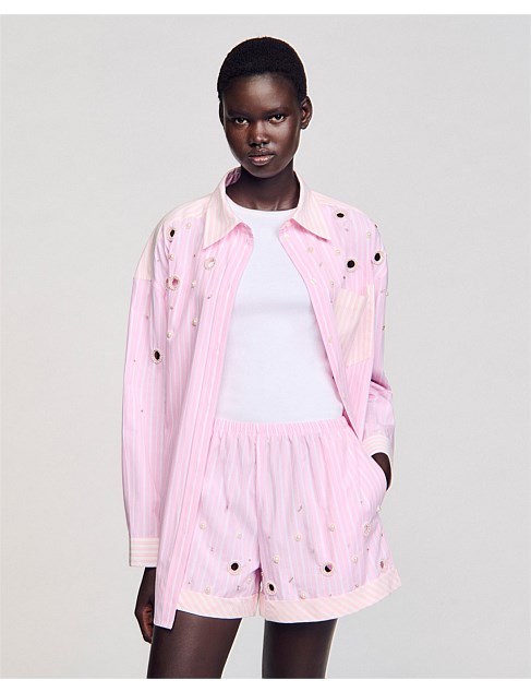 Sandro Paris Confetti Striped Rhinestone Shirt | David Jones