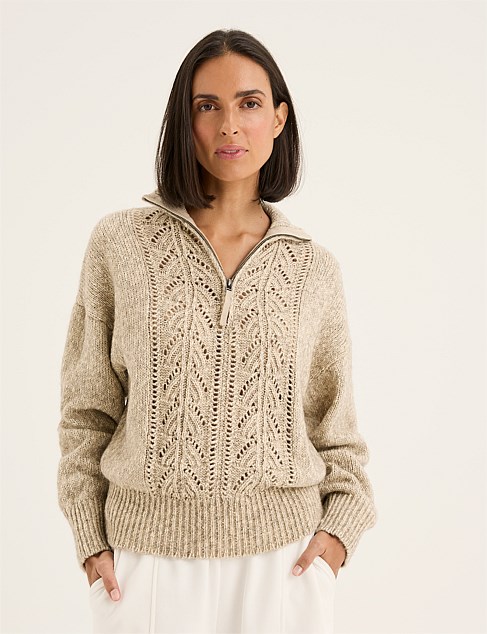 Yarra Trail Vine Knit Designer Pointelle Pattern Sweater | David Jones