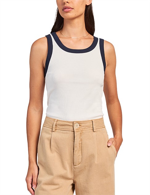 Academy Brand Contrast Rib Tank | David Jones