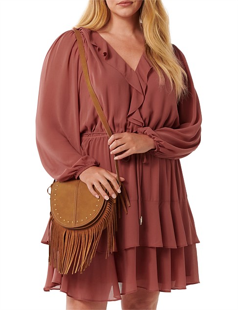 Forever New Heather Curve Ruffle Long Sleeves Mini Dress | David Jones