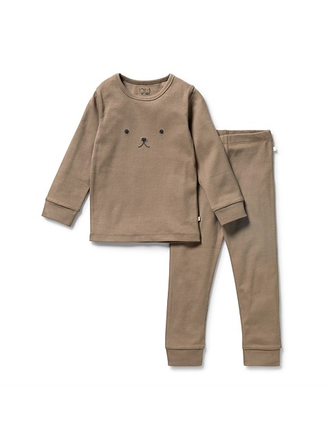 Wilson & Frenchy Walnut Organic Rib Long Sleeved Pyjamas | David Jones