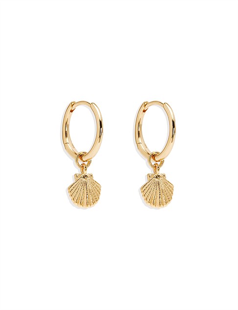 By Charlotte Gold By the Shore Shell Hoops | David Jones