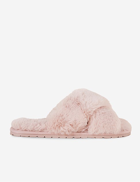 Gingerlilly Milan Faux Fur Cross-over Strap Slipper | David Jones