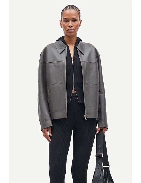 Samsoe Samsoe Sastevie Collared Leather Jacket | David Jones