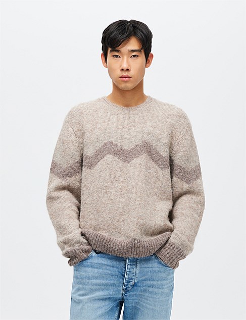 Neuw Denim Intarsia Zig Zag Crew | David Jones