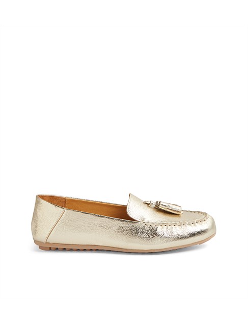 Midas Vyking Pale Gold Tumble Leather Flat Shoes | David Jones