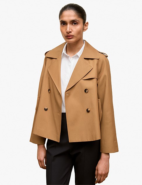 Trenery Cotton Twill Cropped Swing Trench | David Jones