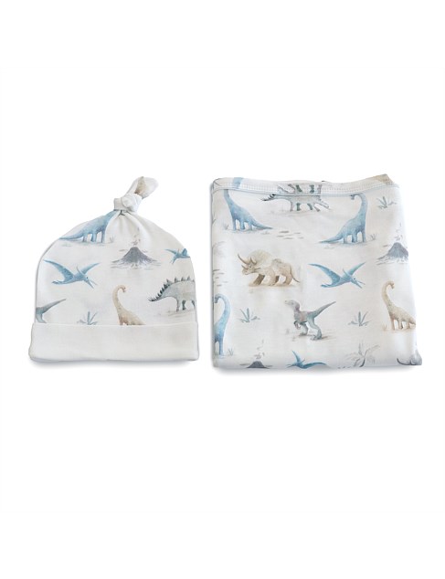 Bubba Blue Jurassic Bamboo 2pcs Jersey Swaddle & Beanie Set | David Jones
