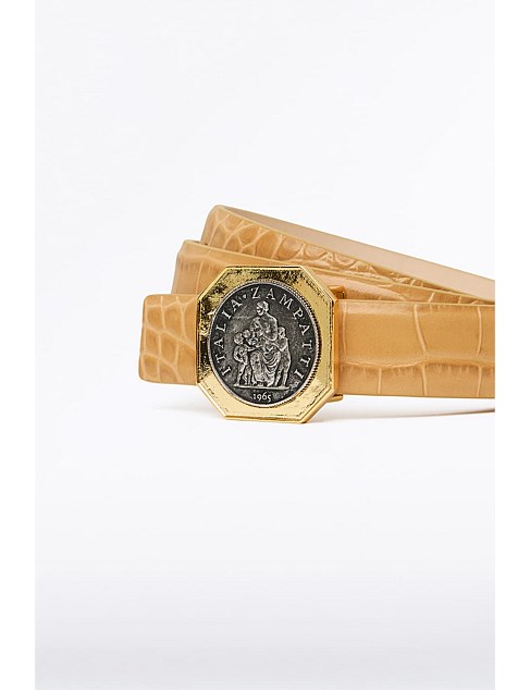 Carla Zampatti Tan Croc Octagonal Coin Belt | David Jones