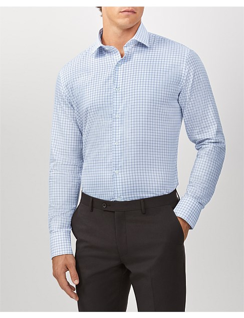 Van Heusen Long Sleeve Slim Single Colourour Small Check Shirt | David ...
