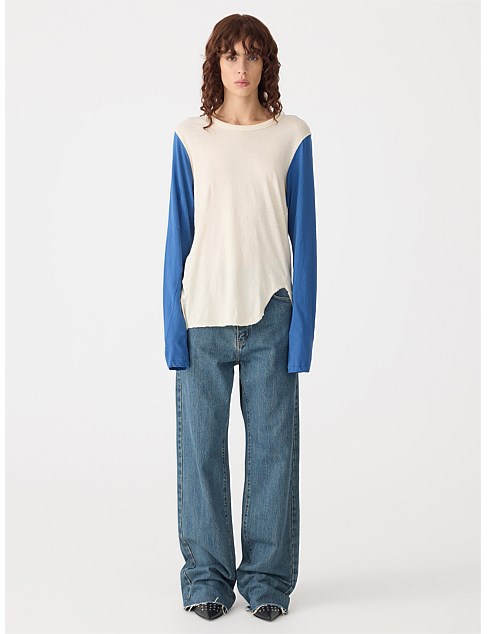 Bassike Contrast Scoop Hem Long Sleeve Rib T-shirt | David Jones