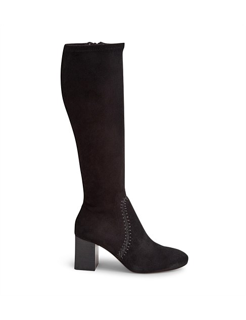Mollini Sari Black Stretch Microsuede Knee High Boots | David Jones
