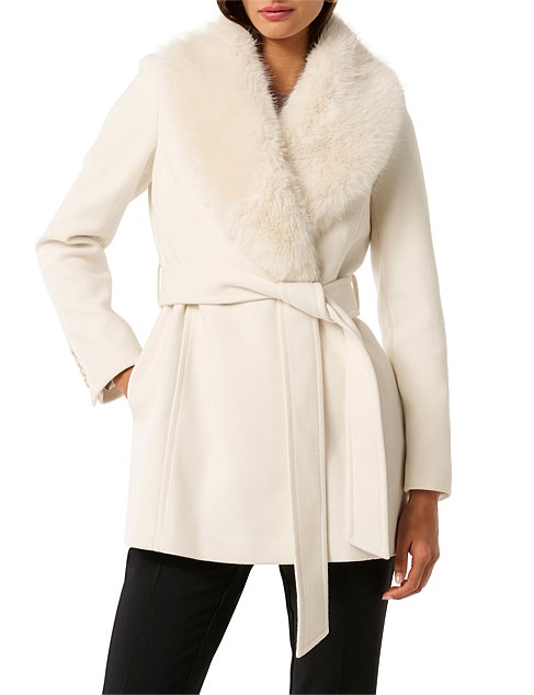 Forever New Rocky Fur Collar Wrap Coat | David Jones