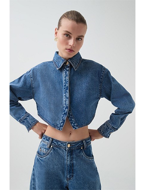 Aje Studio Junee Cropped Denim Shirt | David Jones