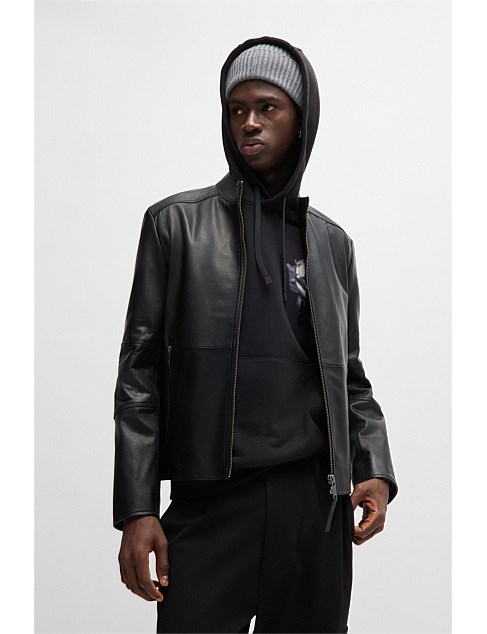 Hugo Slim Leather Jacket With Stand Collar | David Jones