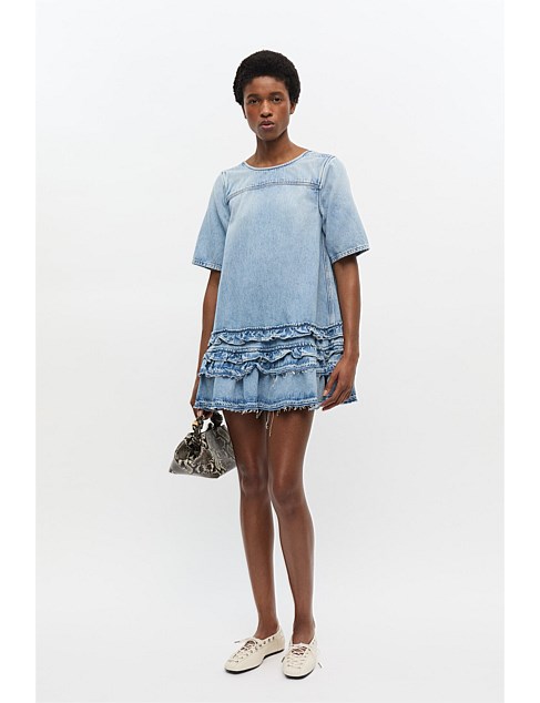 Ganni Soft Rigid Open Back Denim Dress | David Jones