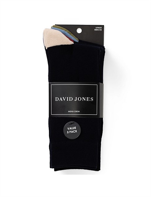 David Jones 5 Pack Flash Heel Crew Socks | David Jones