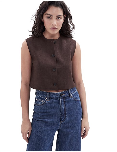 Unison Linen Vest With Curved Slits | David Jones