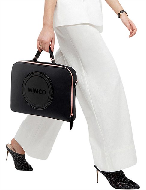 Mimco Serenity Black Rose Gold Laptop Bag | David Jones