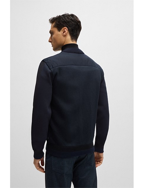 Boss Mixed-material Zip-up Jacket With Double-monogram Badge | David Jones