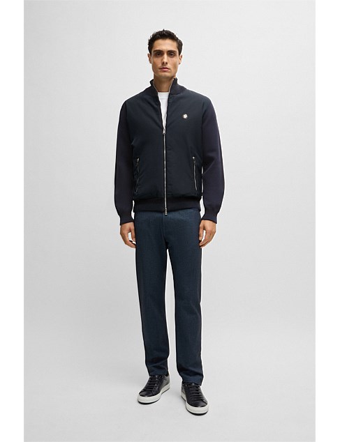 Boss Mixed-material Zip-up Jacket With Double-monogram Badge | David Jones