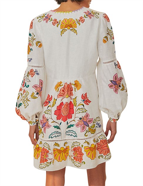 Farm Rio Floral Insects Off White Mini Dress | David Jones