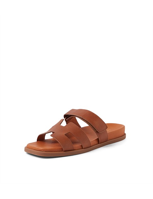 Midas Noley Tan Leather Slides | David Jones