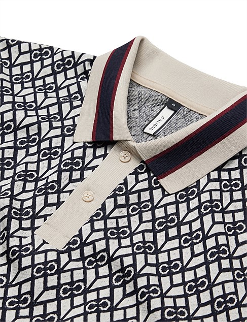 Calibre Monogram Jacquard Polo | David Jones