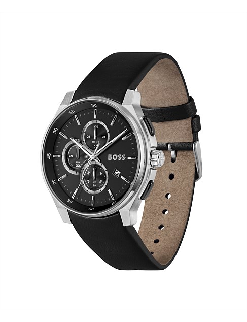 Boss Peak 2.0 Black Leather Black Dial Watch | David Jones