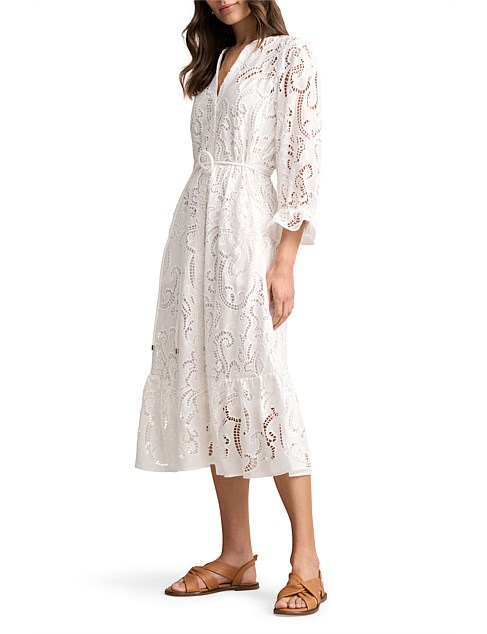 Blue Illusion Broderie Lace Dress -White | David Jones