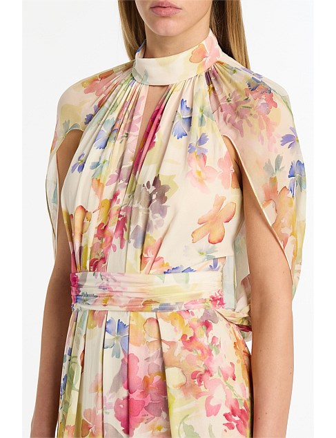 Carla Zampatti Etherea Bloom Halter Cape Gown | David Jones