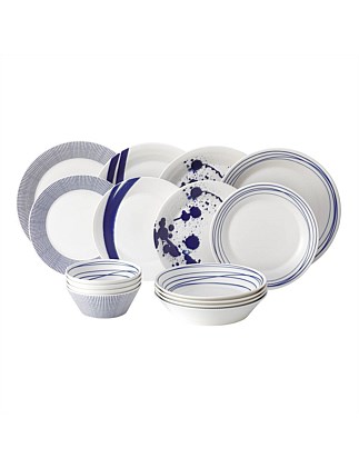 Royal Doulton 1815 Pacific Dinnerware Set Blue Mixed Patterns, 16 Piece ...